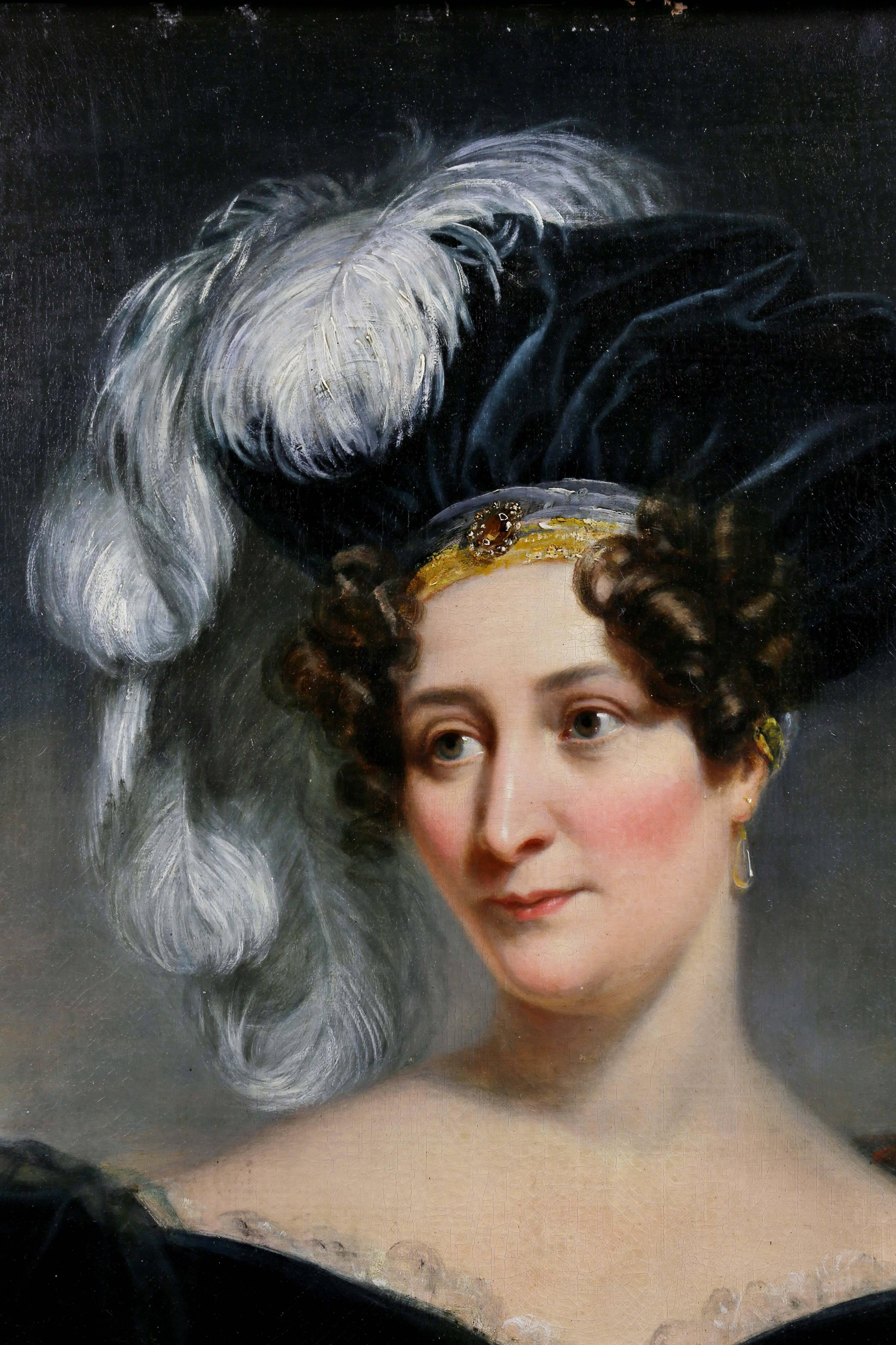Large Portrait on Canvas of a Woman with Feather Hat at 1stDibs ...