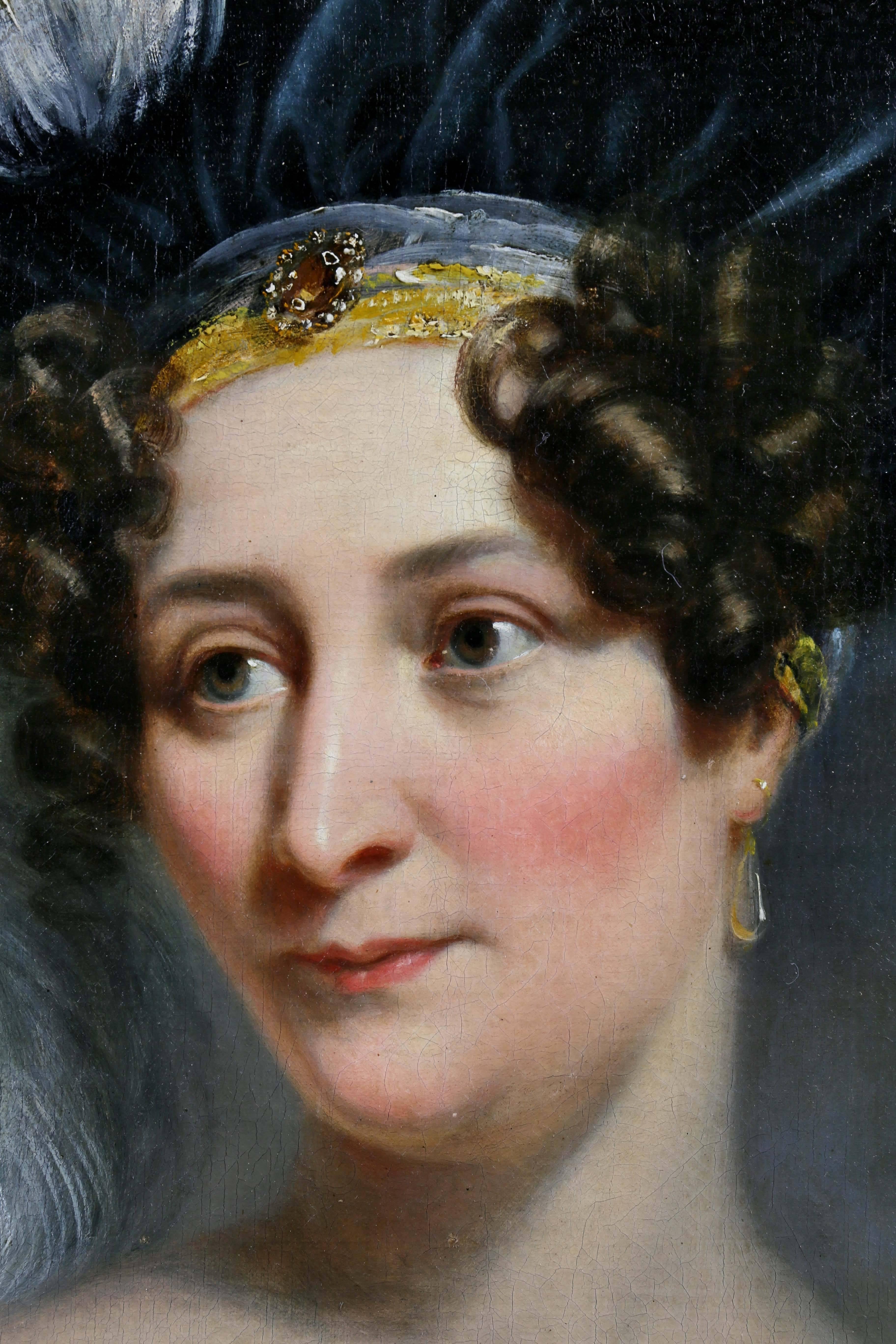 Large Portrait on Canvas of a Woman with Feather Hat at 1stDibs ...