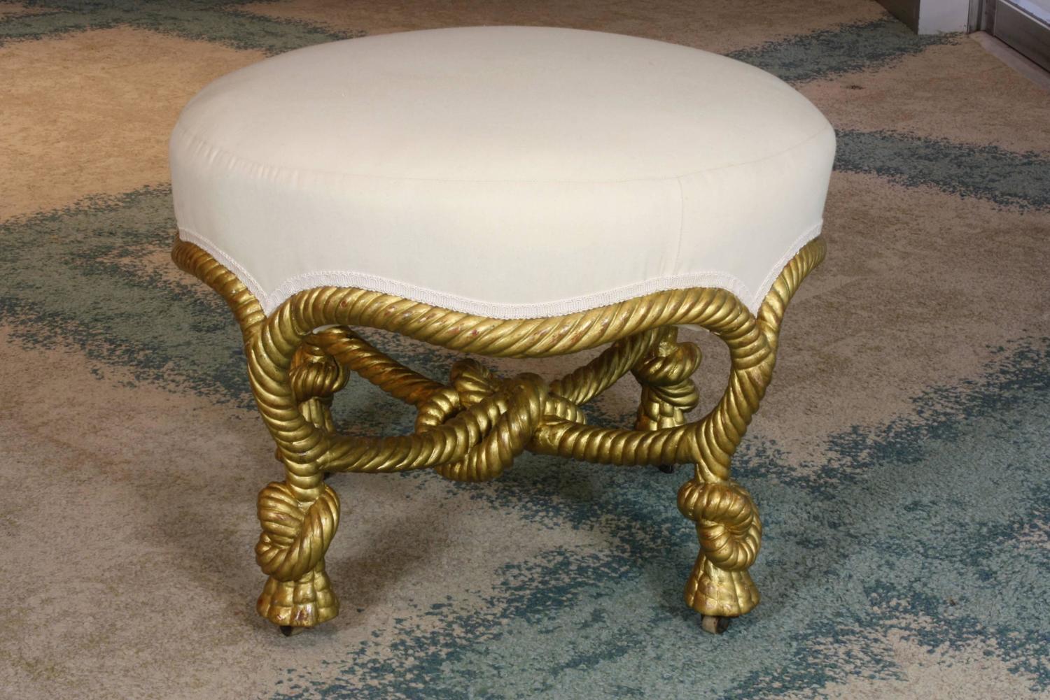 French Giltwood Knotted Rope Style Ottoman For Sale at 1stdibs