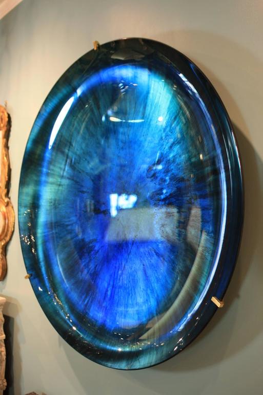 Stunning French Concave Art Glass Mirror with Brass Mount at 1stDibs