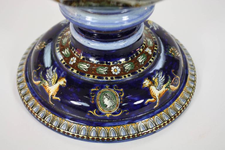 Large Italian Renaissance Style Faience Vase with Snake Handles by Gien ...