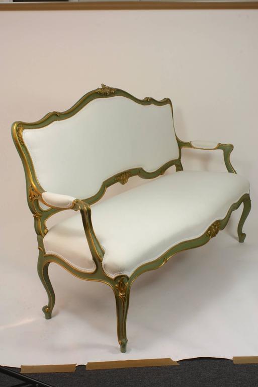 Italian Rococo Style Settee Polychromed in Green and Gold For Sale at ...