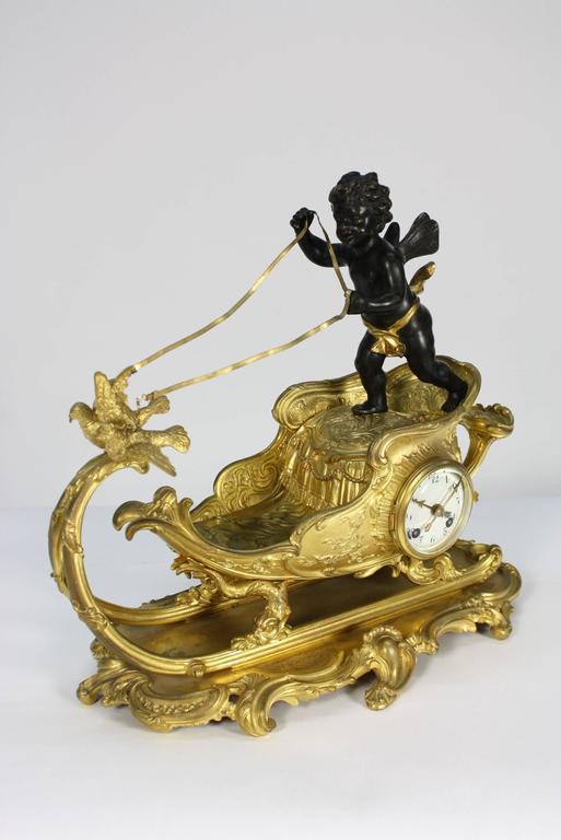 French Figural Sleigh Clock Driven by Putto at 1stdibs