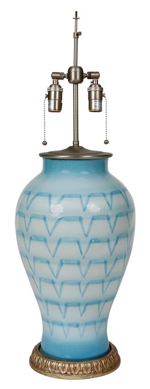 Pair of Blue Ceramic Lamps at 1stDibs
