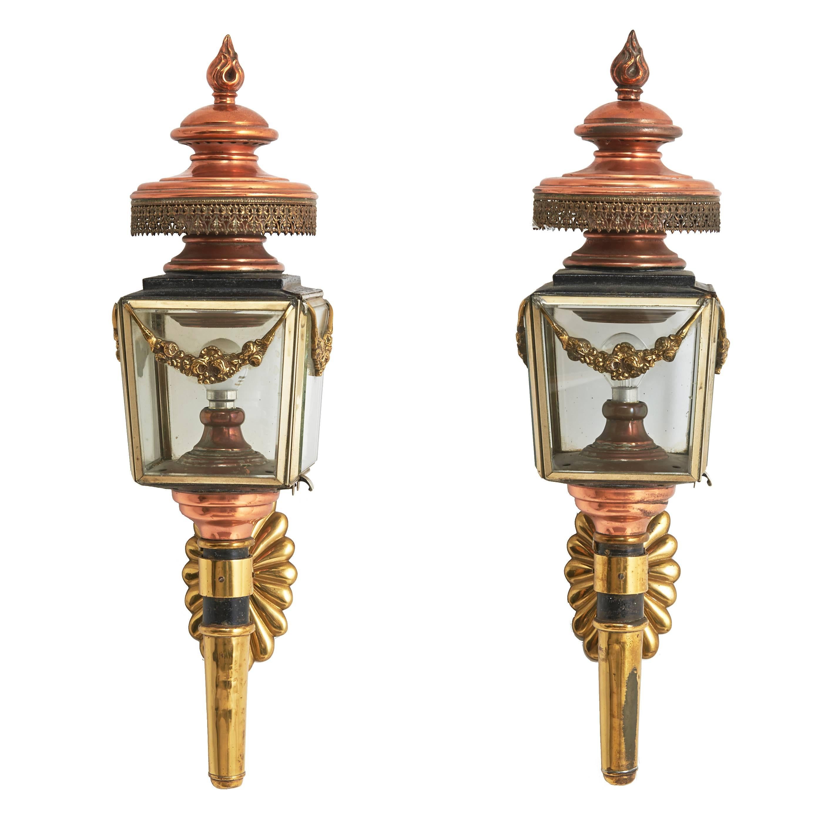 Pair of French Brass and Copper Coach Lanterns, circa 1910 at 1stDibs