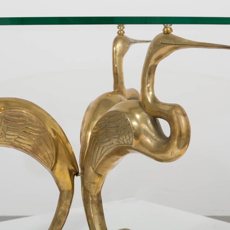 Pair of Chervet Style Brass Crane Side Tables, 1970s at 1stDibs