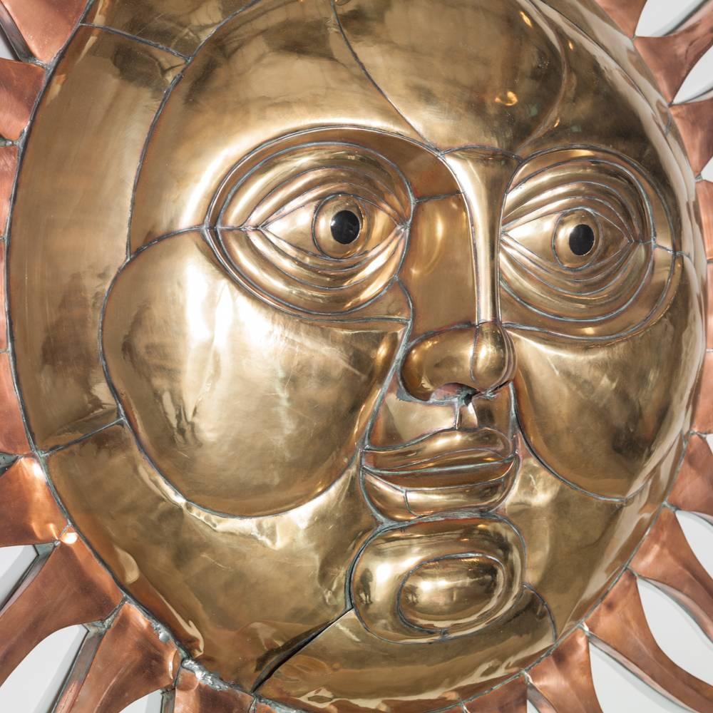 Copper and Brass Sun Wall Sculpture by Sergio Bustamante at 1stdibs