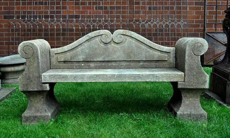 Italian 20th Century Limestone Bench with Back For Sale at 1stDibs