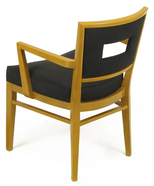 Set of Eight White Oak and Black Flannel Keyhole Back Dining Chairs at ...