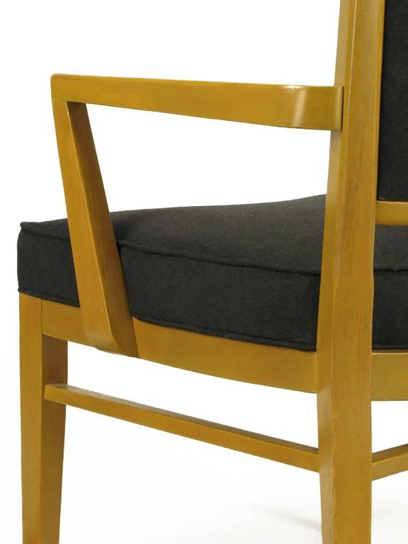 Set of Eight White Oak and Black Flannel Keyhole Back Dining Chairs at ...