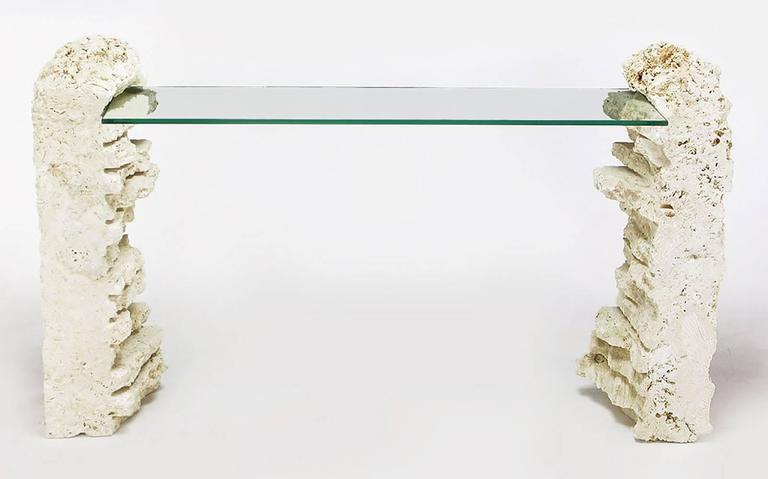 Rough-Hewn Fossilized Coral Stone Console Table at 1stDibs