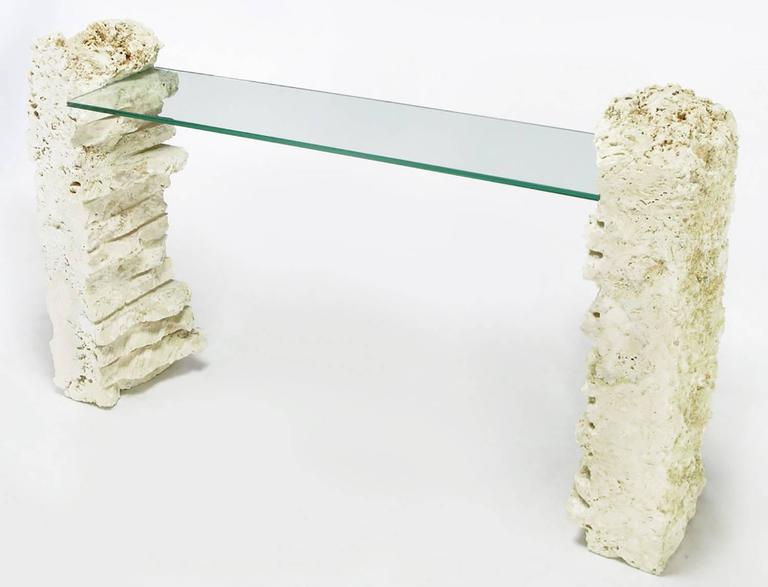 Rough-Hewn Fossilized Coral Stone Console Table at 1stDibs