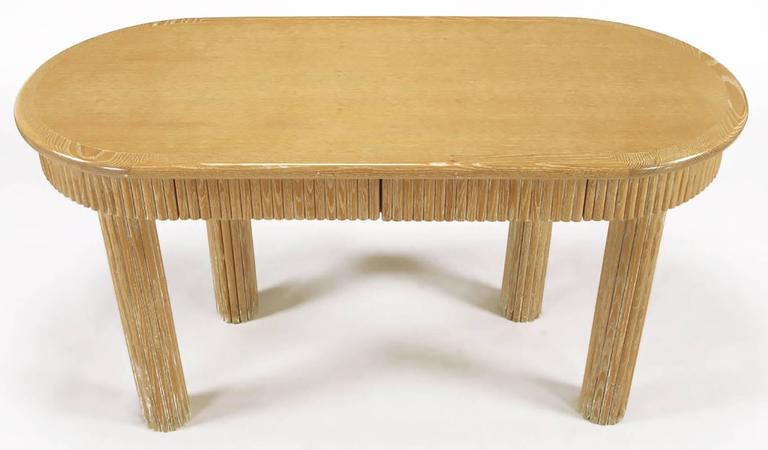 Custom Oval Cerused Oak Writing Desk with Reeded Legs and Apron at 1stDibs