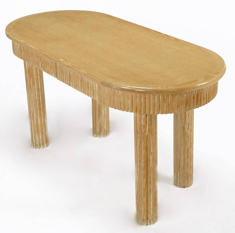 Custom Oval Cerused Oak Writing Desk with Reeded Legs and Apron at 1stDibs