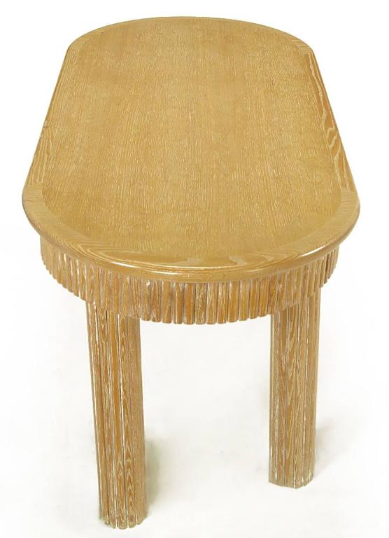 Custom Oval Cerused Oak Writing Desk with Reeded Legs and Apron at 1stDibs