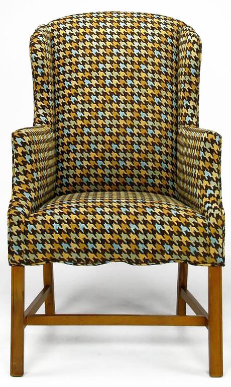 Pair of 1940s Wing Chairs in Colorful Overscaled Houndstooth Wool For ...