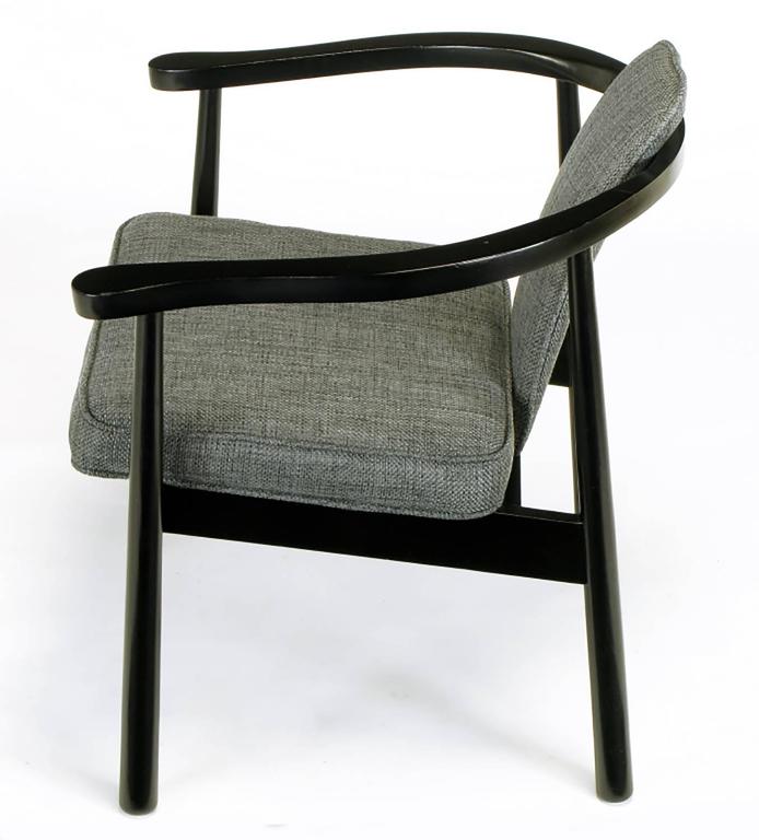 Six Slate Grey Linen Upholstered and Ebonized Yoke Arm Dining Chairs ...