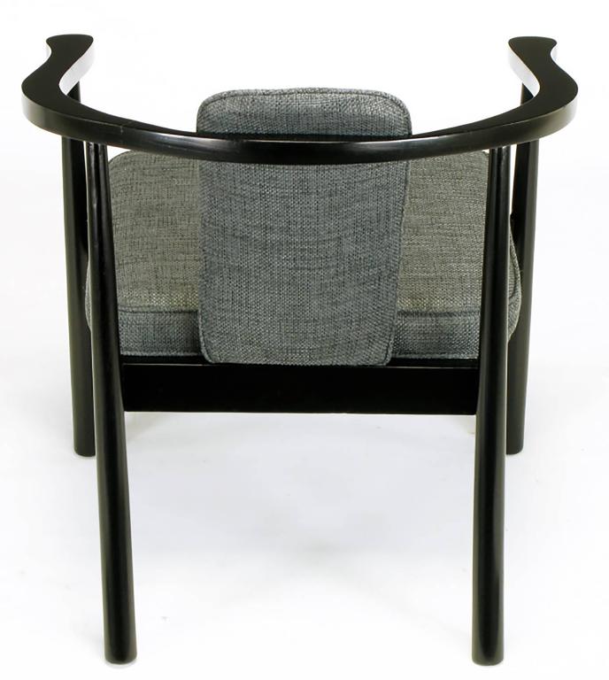 Six Slate Grey Linen Upholstered and Ebonized Yoke Arm Dining Chairs ...
