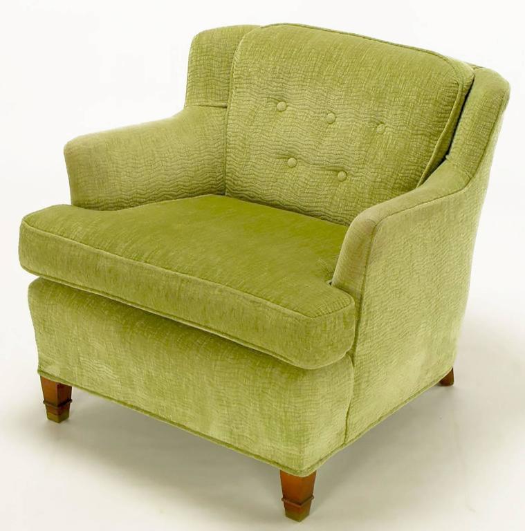 Pair of Pistachio Green Chenille Button-Tufted Low Barrel Back Wing ...