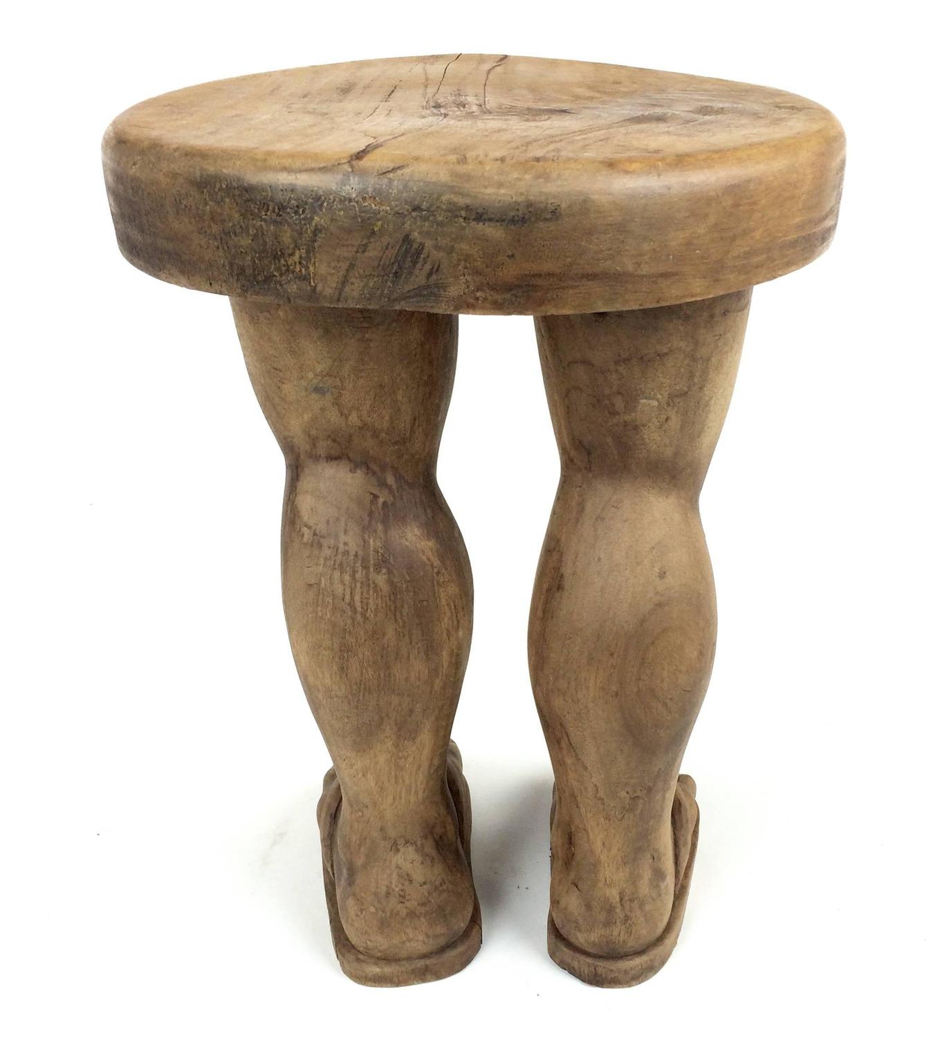 Hand-Carved Solid Wood Folk Art "Foot" Stool For Sale at 1stdibs