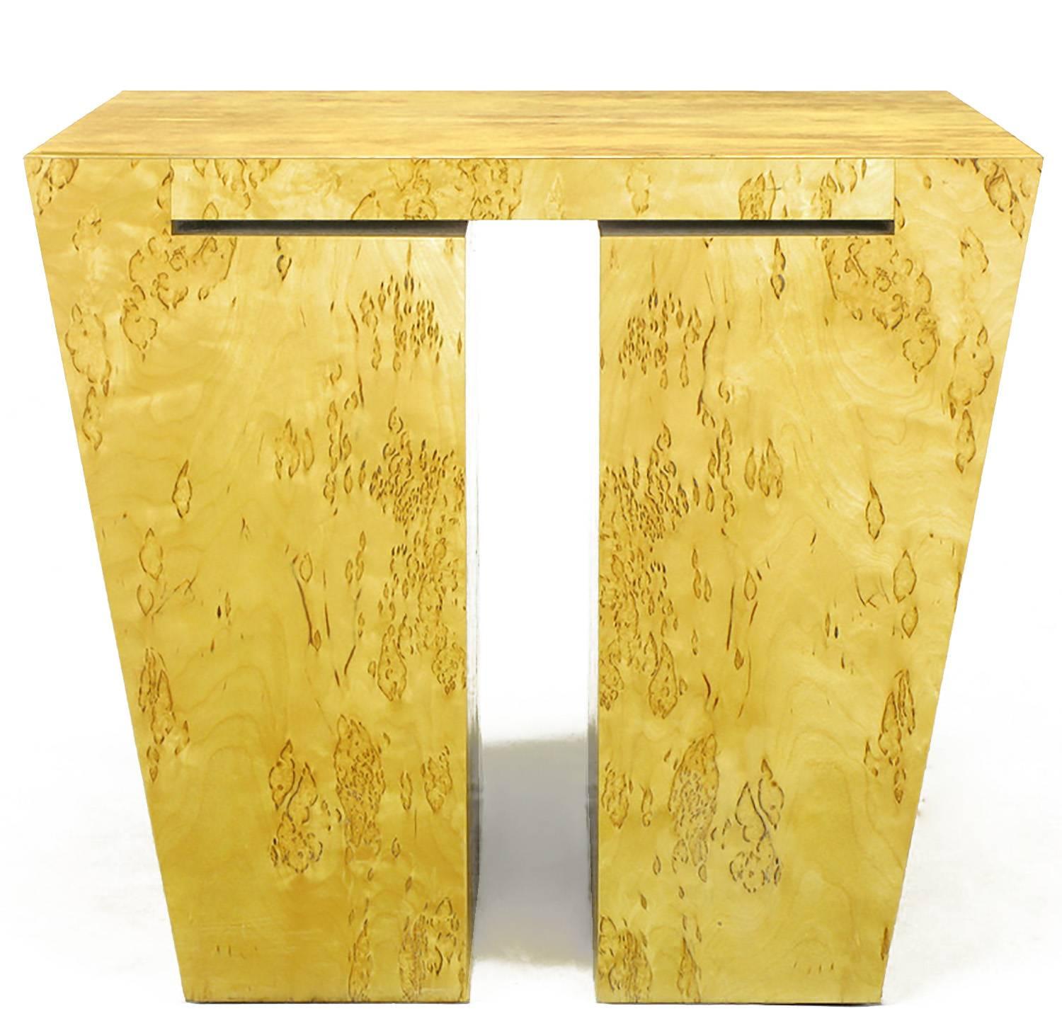 Pair of David Gulassa Studio Karelian Birch End Tables at 1stDibs