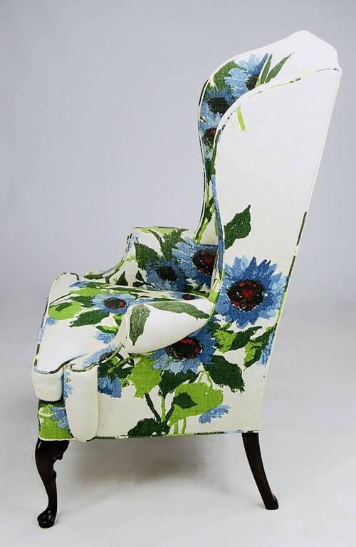 Pair of Elegant and Bold Floral Linen Upholstered Wing Chairs by ...
