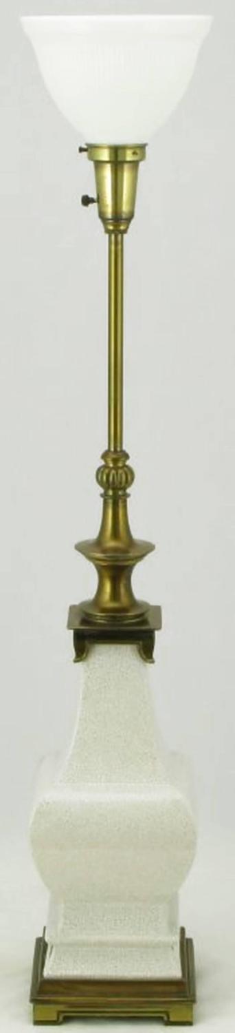 Pair of Stiffel White Crackle Glazed Ceramic and Brass Table Lamps For ...