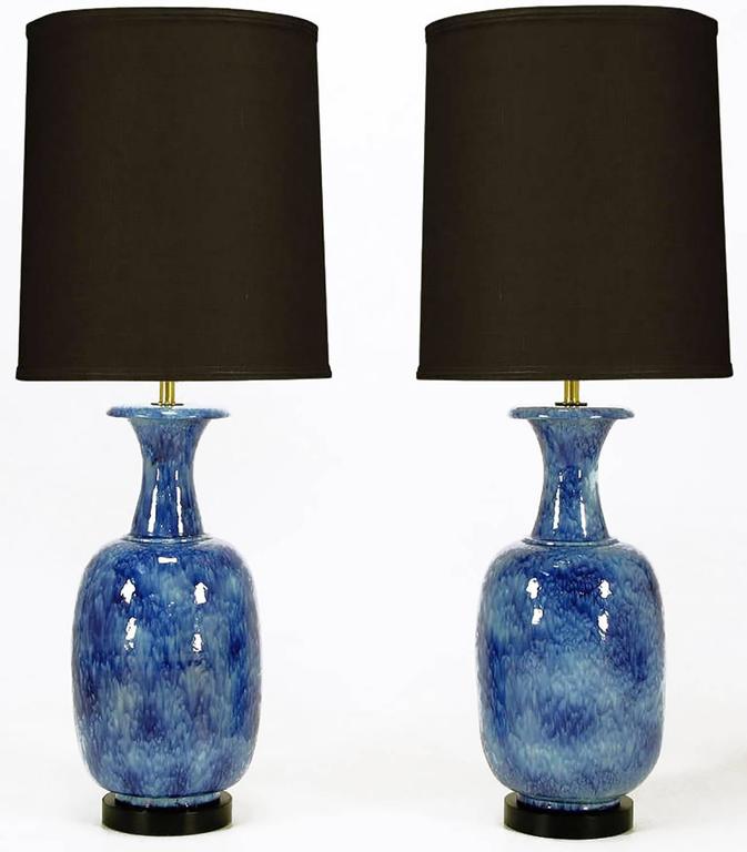 Pair of Italian Stippled Glazed Blue Pottery Table Lamps For Sale at ...