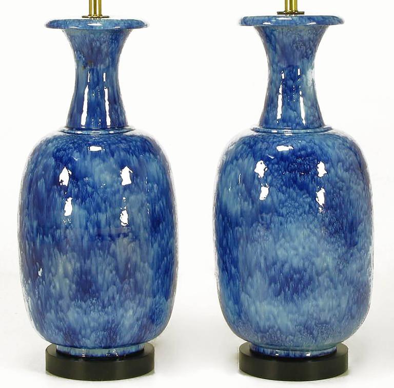 Pair of Italian Stippled Glazed Blue Pottery Table Lamps For Sale at ...