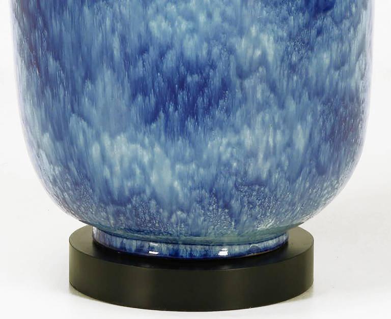 Pair of Italian Stippled Glazed Blue Pottery Table Lamps For Sale at ...