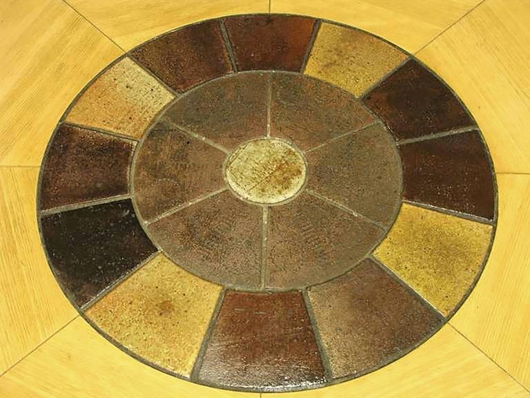 Round Inset Tile and Rift Cut Birch Y-Leg Scandinavian Dining Table For ...