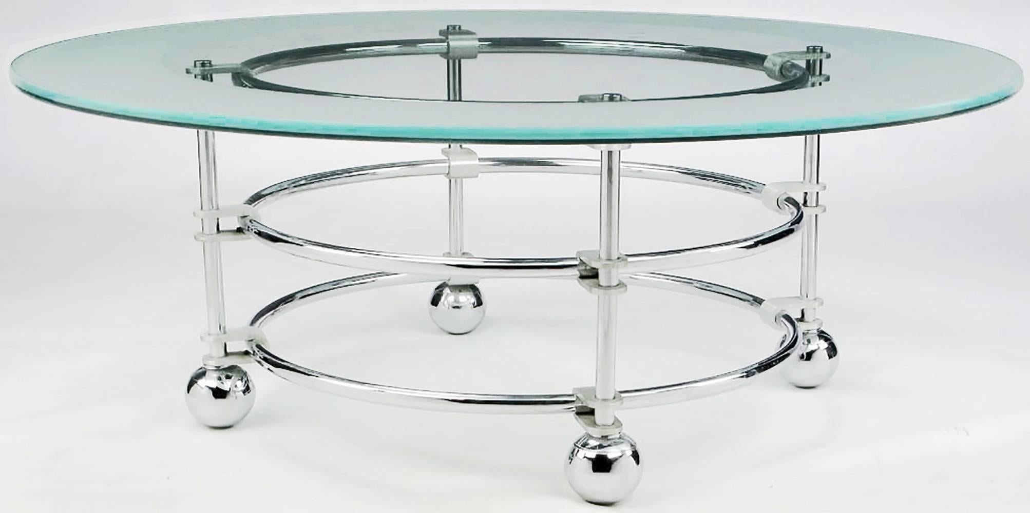 Jay Spectre Chrome, Aluminum and Glass Coffee Table at 1stDibs