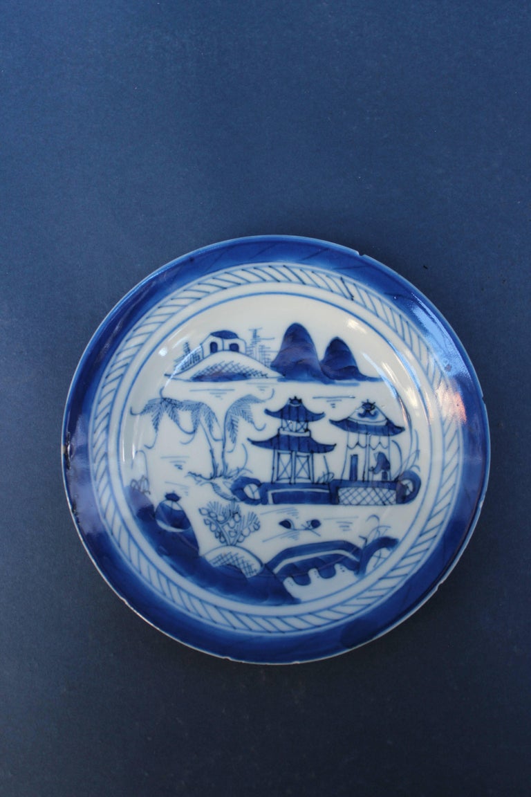 Set of Five Chinese Blue and White Canton Plates at 1stDibs