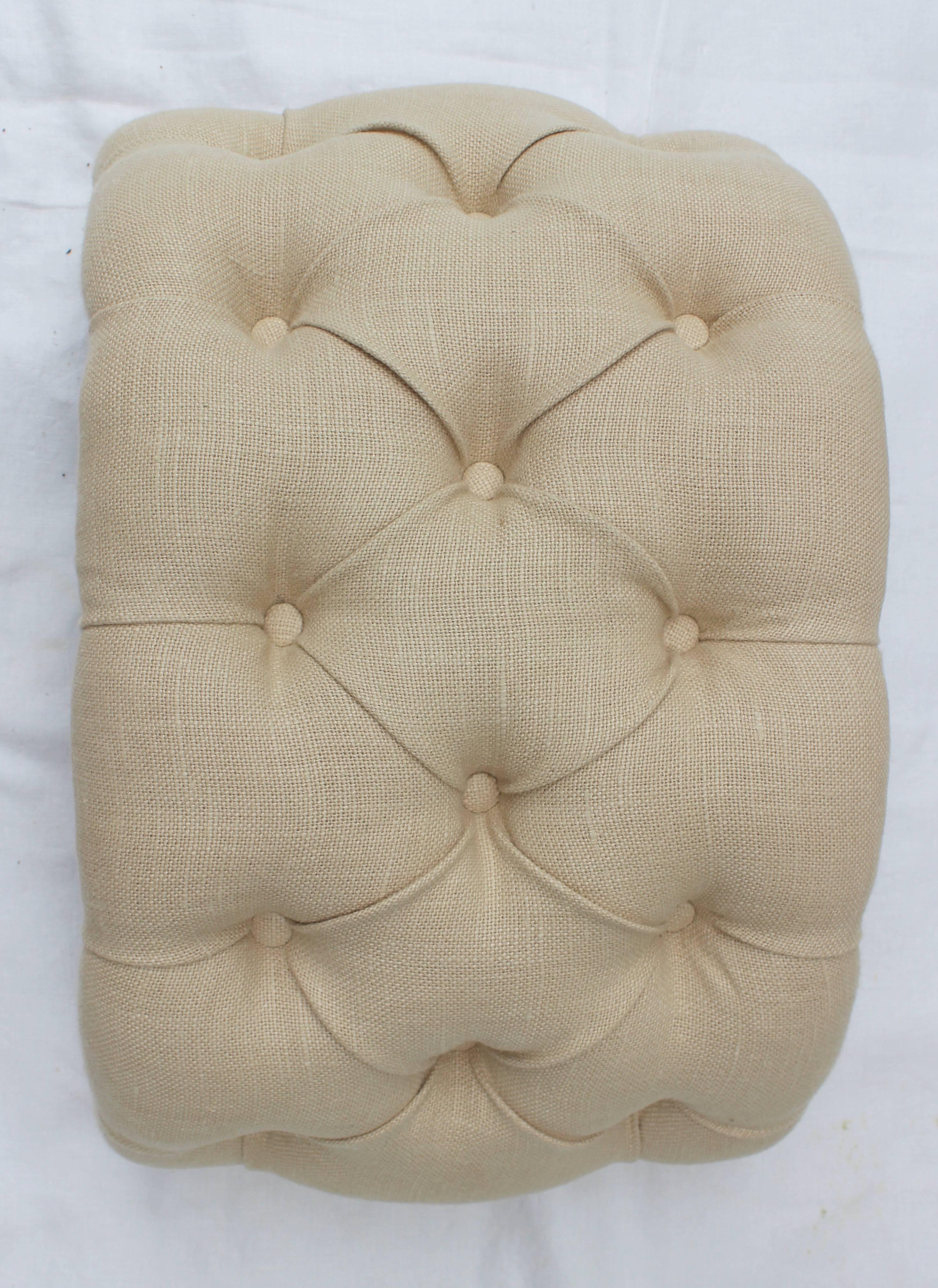 Tufted Arched Linen Footstool at 1stDibs | tufted footstool, tufted stools