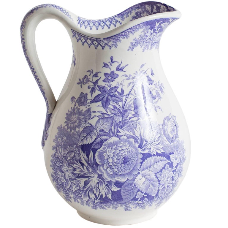 Antique French Ironstone Pitcher with Lavender Flowers, circa 1860 For ...