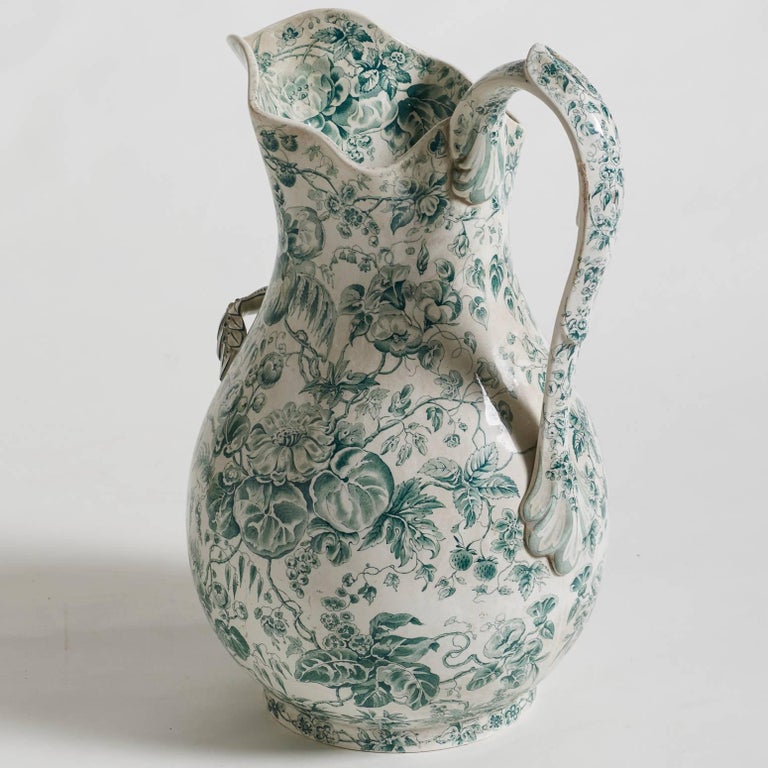 French Green Floral Pitcher, circa 1880 at 1stDibs