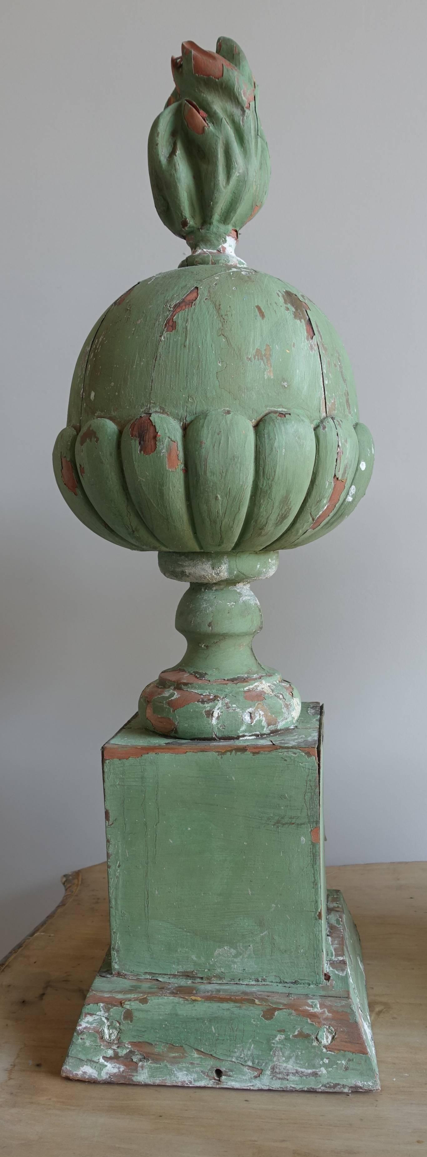 Pair of Italian Painted Flamed Finials at 1stDibs