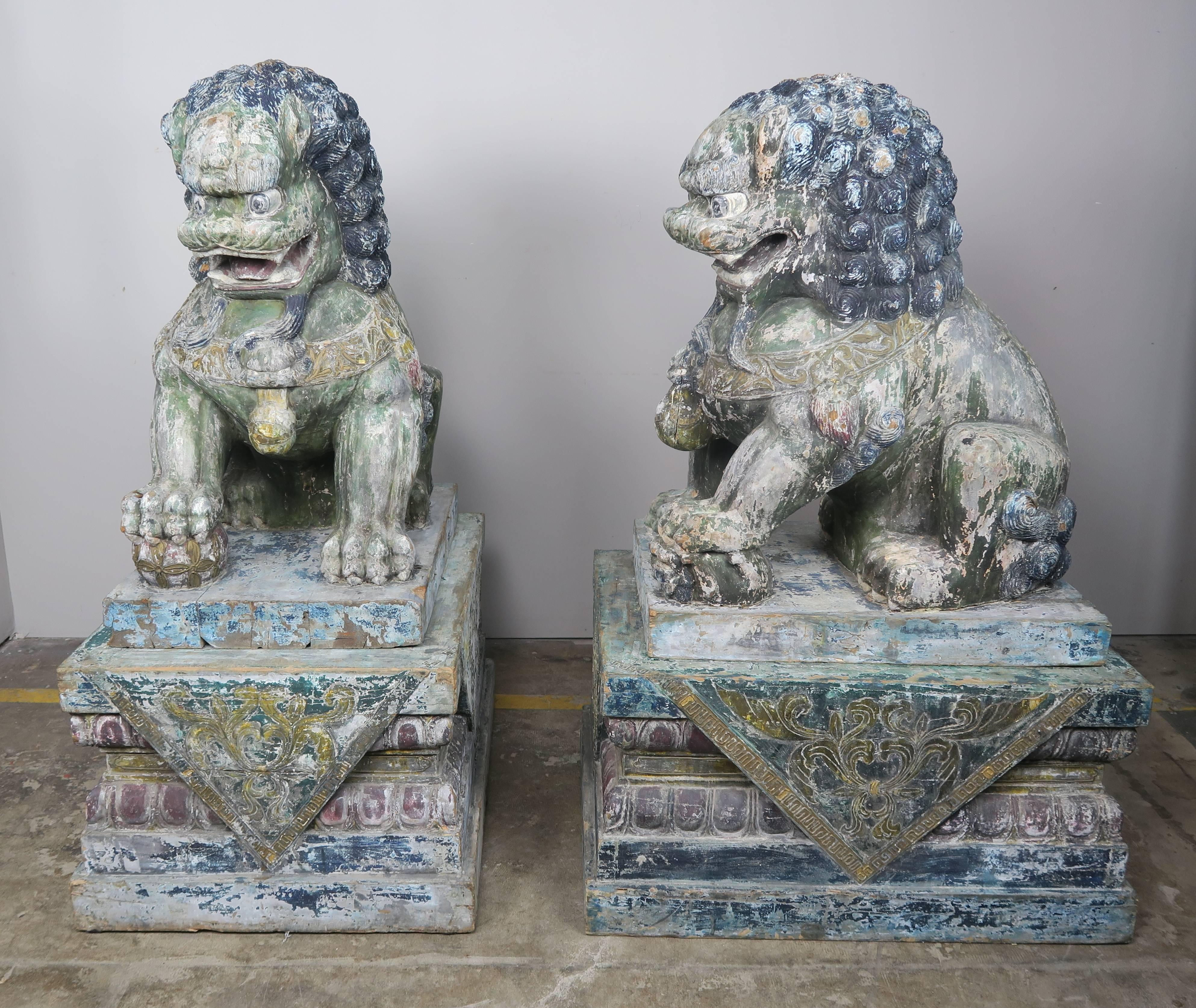 Pair of Monumental Carved Wood Painted Foo Dogs at 1stDibs | foo dogs ...