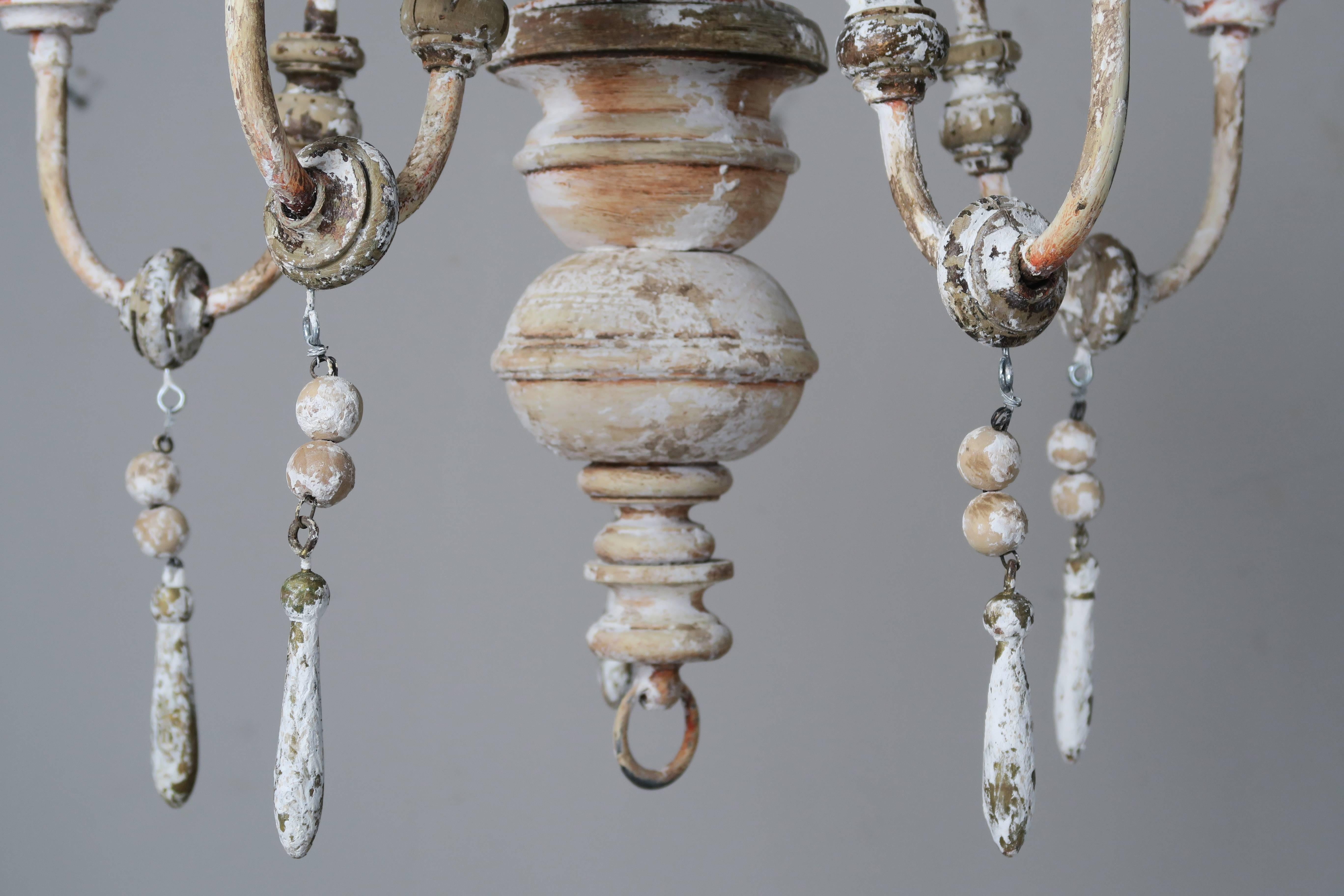 Italian Painted Wood Chandelier with Tassels at 1stDibs