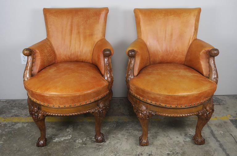 Pair of George II Style Walnut Swivel Library Chairs at 1stDibs