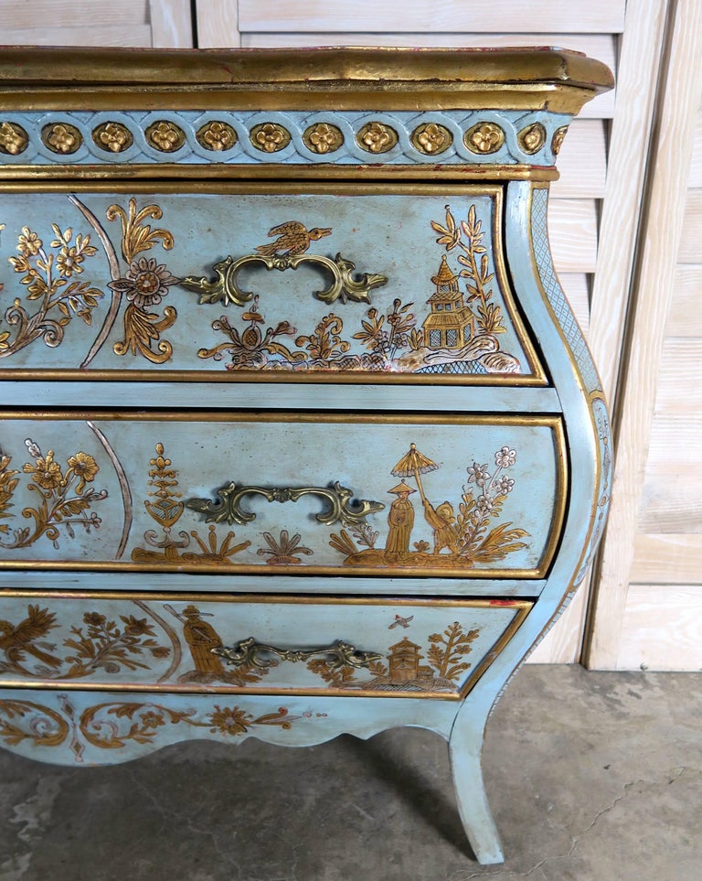 Pair of French Painted Chinoiserie Bombay Shaped Chests with Three ...