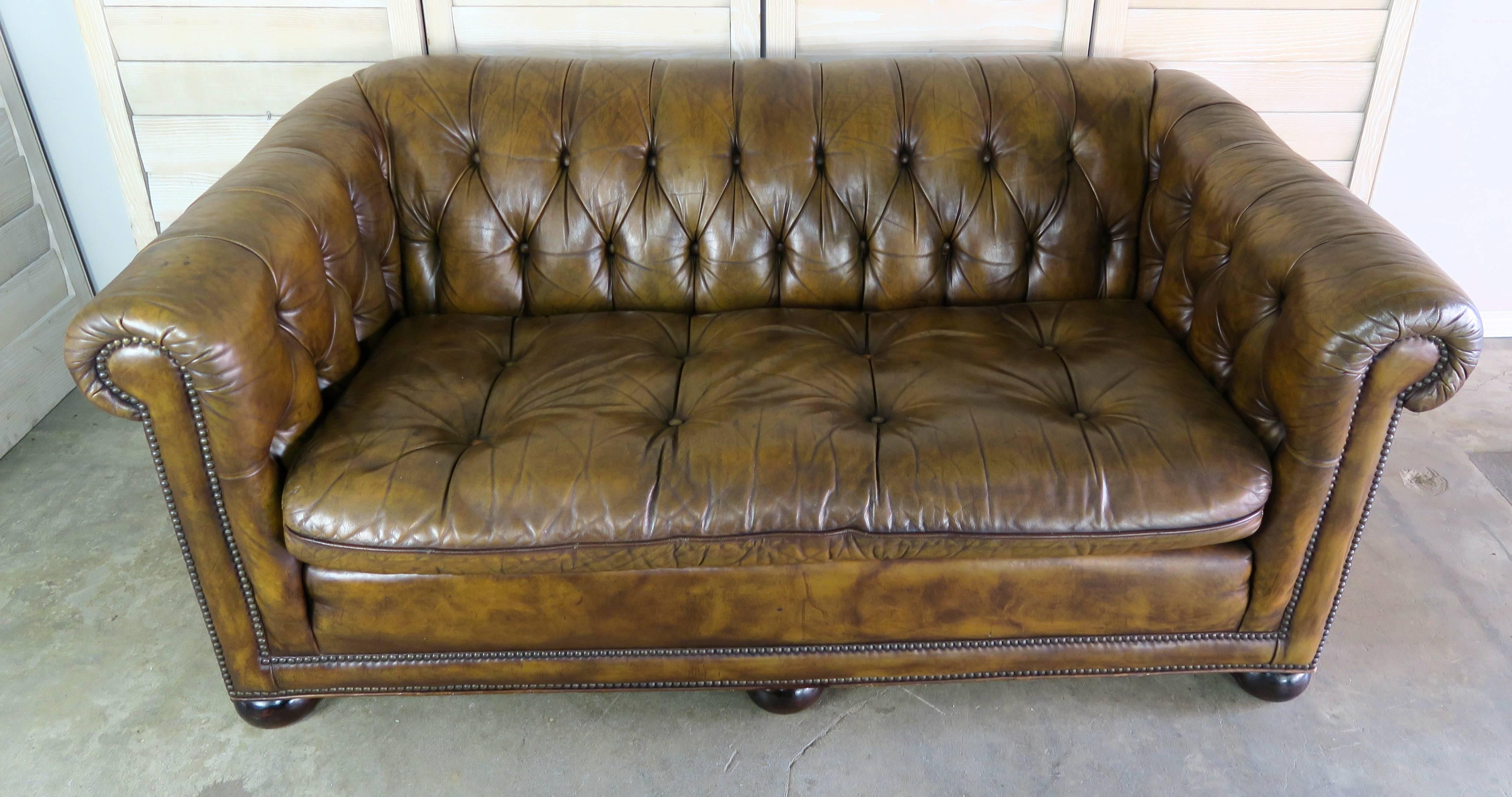 English Leather Tufted Chesterfield Style Loveseat, circa 1930 at ...