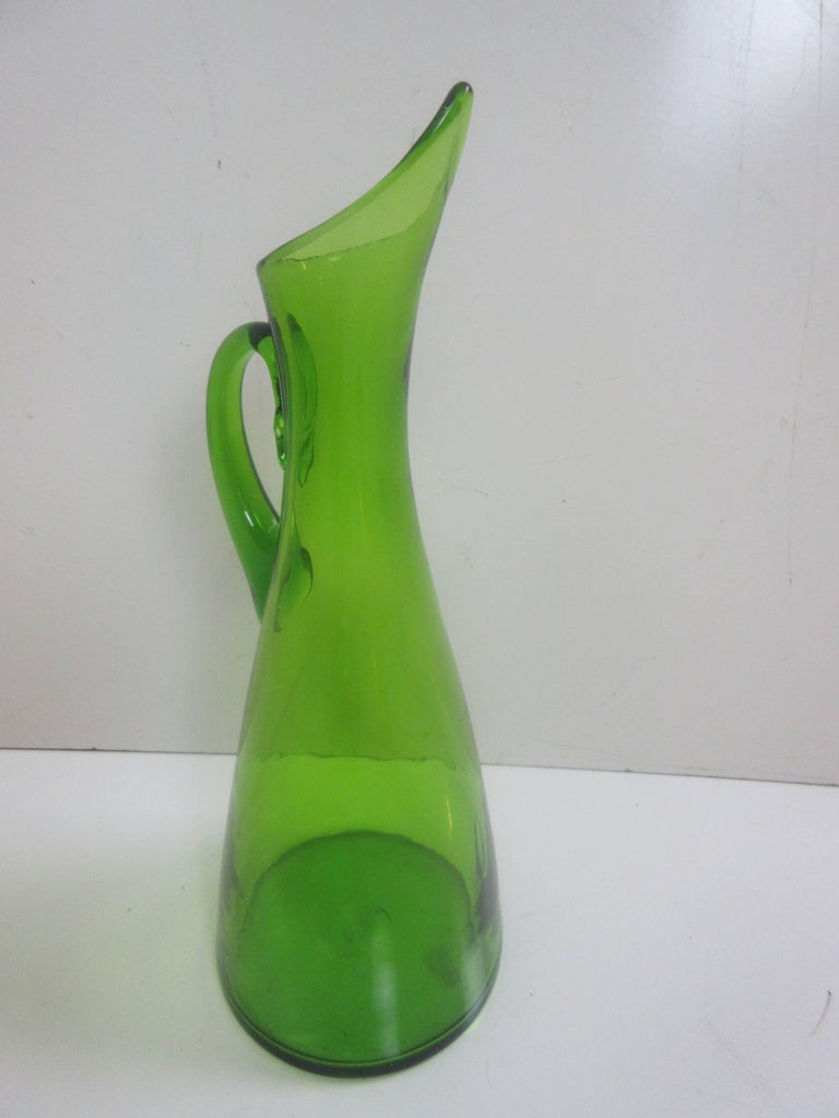Blenko Green Water Pitcher with Applied Handle at 1stDibs