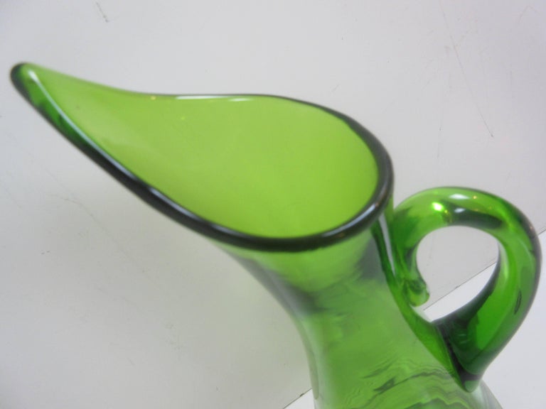 Blenko Green Water Pitcher with Applied Handle at 1stDibs