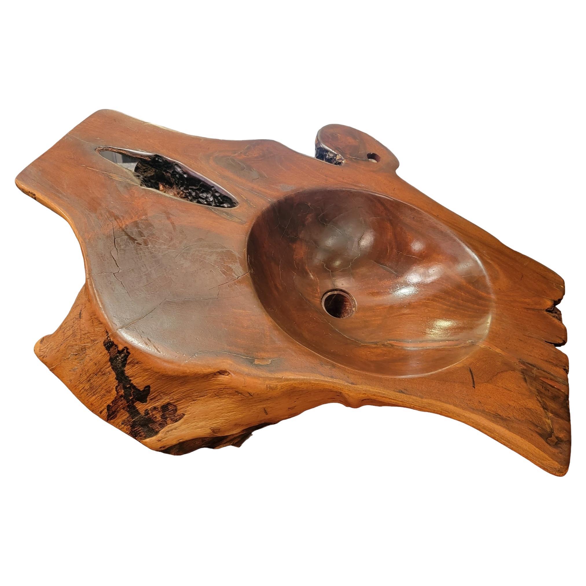 Vintage Adirondack Burl Wood Slab Free form Sink For Sale at 1stDibs