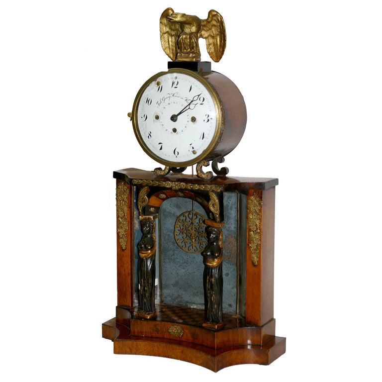 Biedermeier Chimney Clock with Inlays, circa 1860 For Sale at 1stDibs