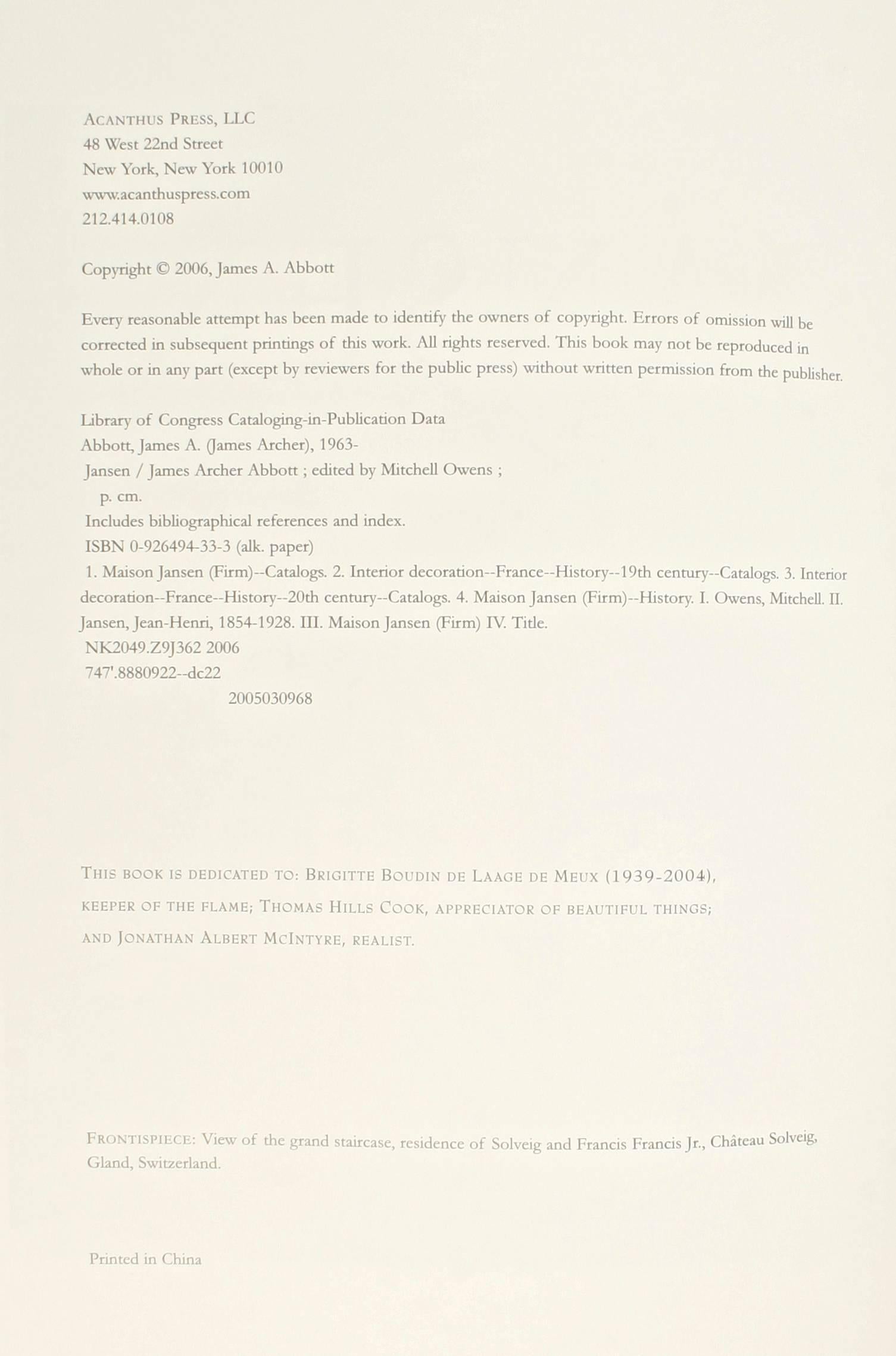 "Jansen" Book by James Archer Abbott at 1stDibs