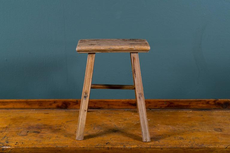 Handmade Rustic Oak Stool from Belgium, circa 1940 at 1stDibs