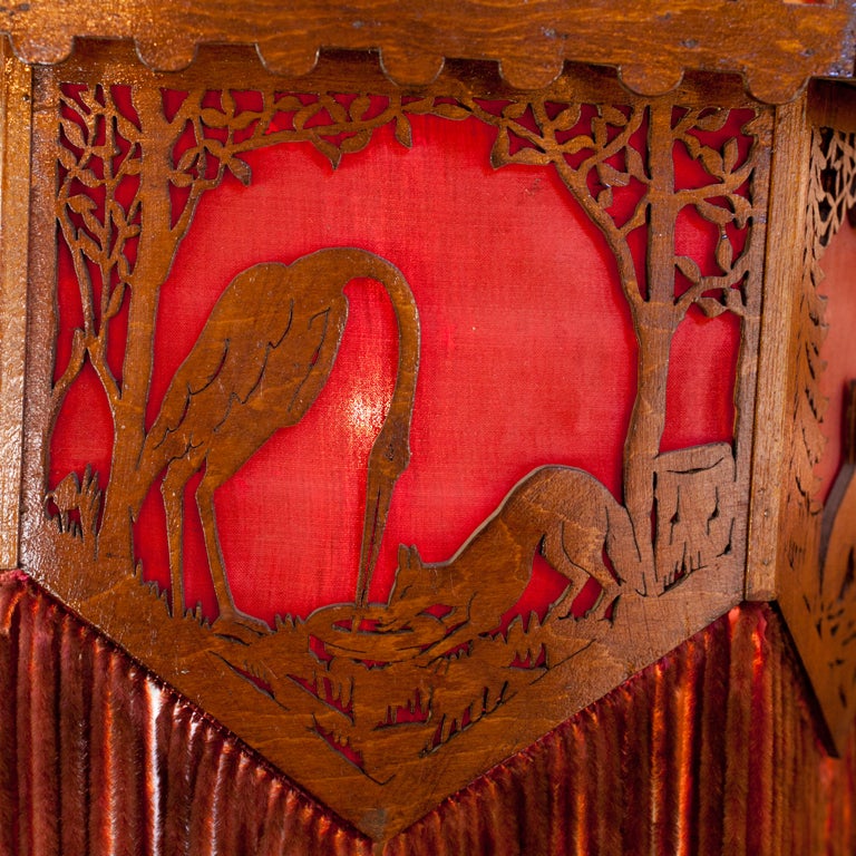 Curious Arts and Crafts Handmade Wood, Fabric and Fringe Pendant, circa ...