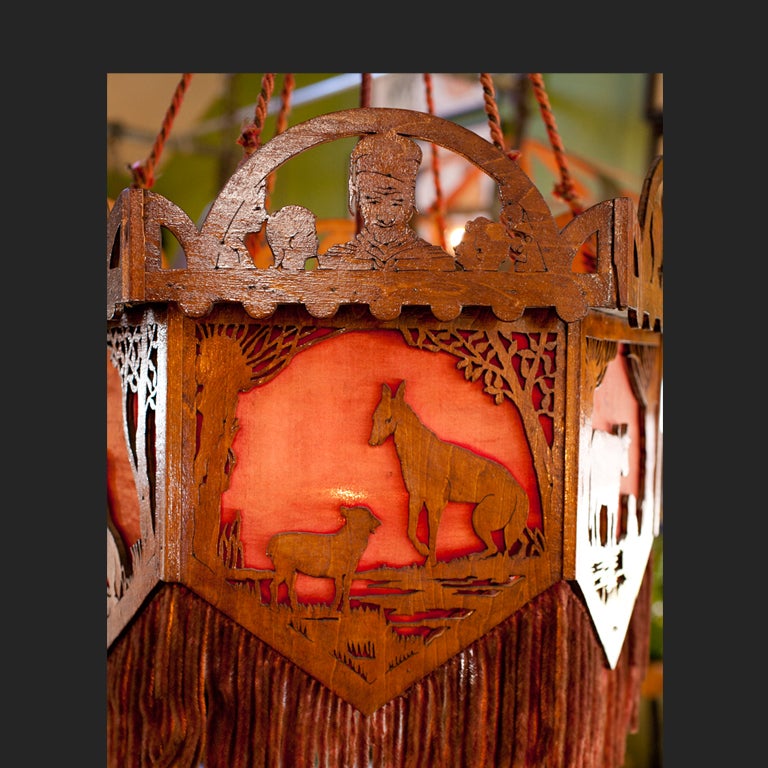 Curious Arts and Crafts Handmade Wood, Fabric and Fringe Pendant, circa ...